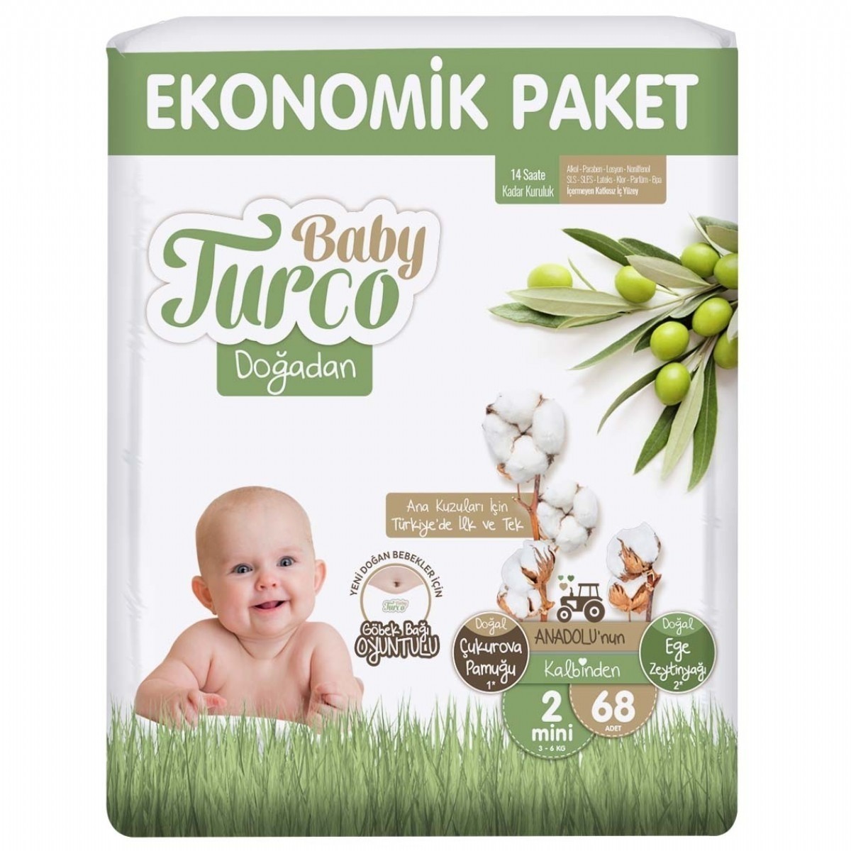 Baby Turco Doğadan Ultra No 2 Mini 3-6 Kg 68 Adet | Bantlı Bebek Bezi ...