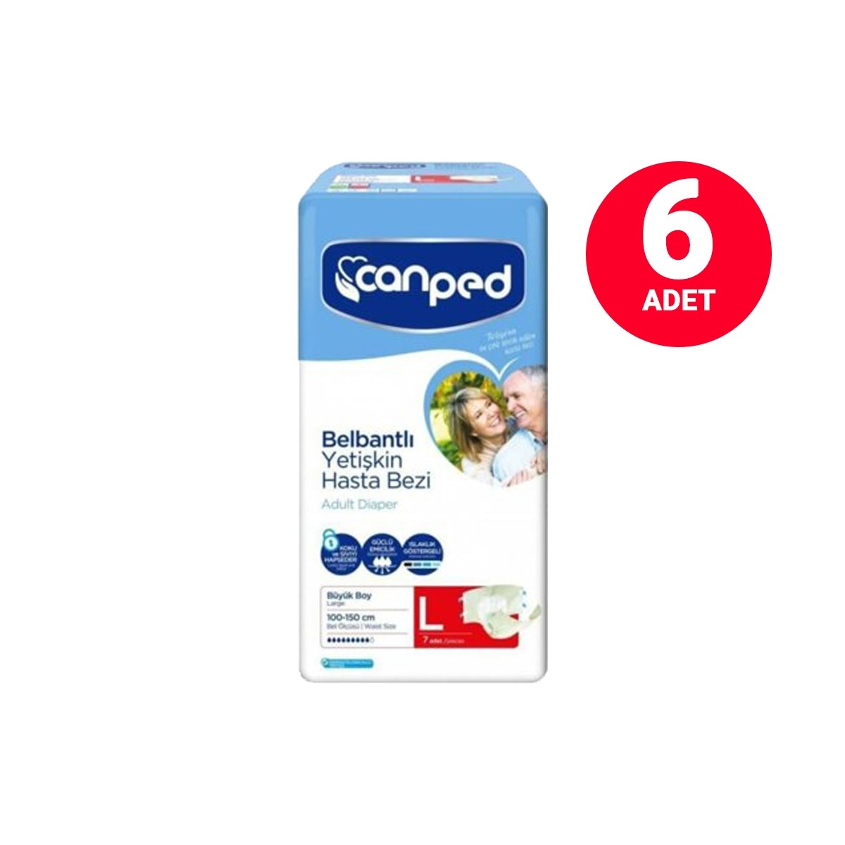 Canped Belbantlı Polietilen Hasta Bezi Büyük (L) 6 Paket 42 Adet 100 ...