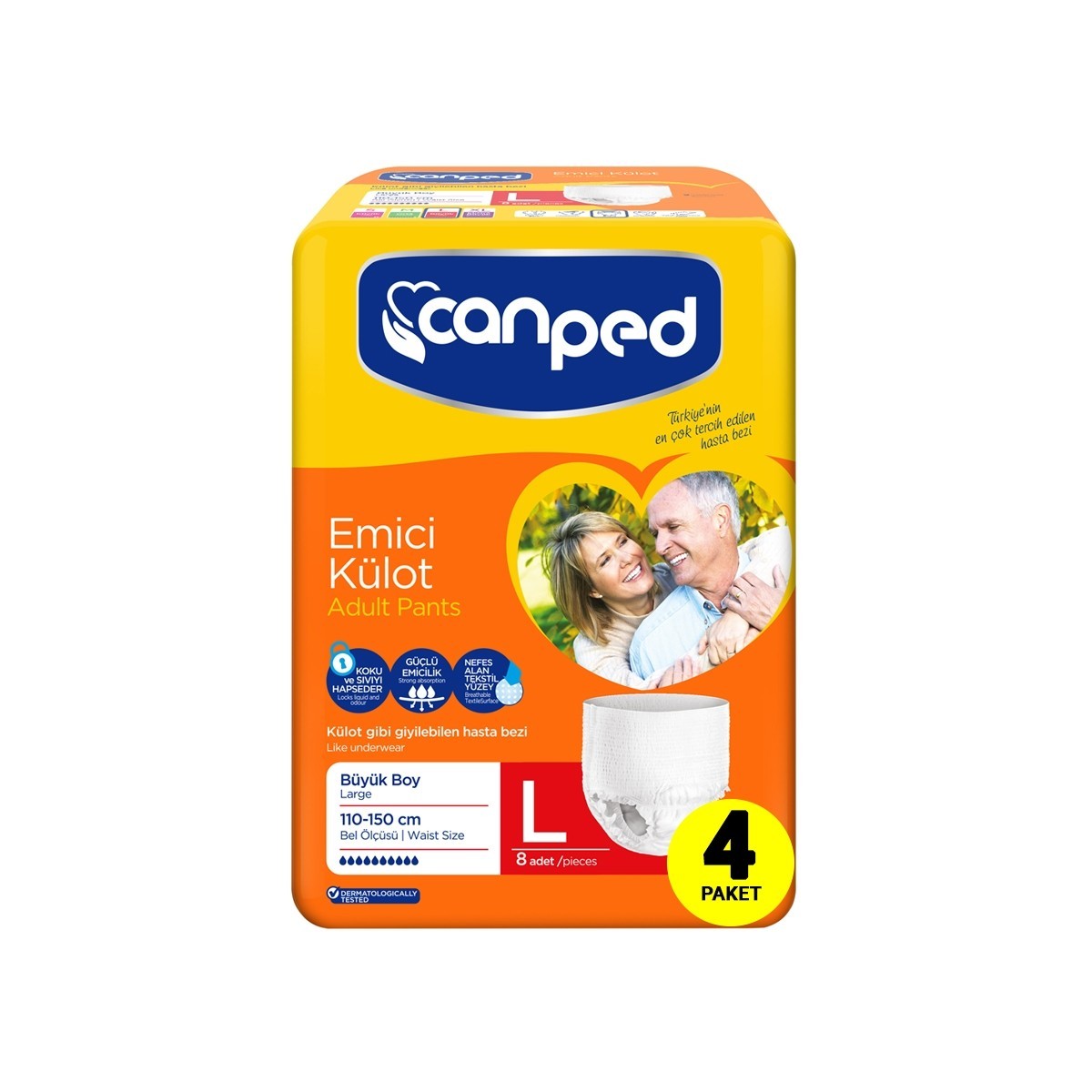 Canped Emici Külot Büyük (L) 4 Paket 32 Adet Hasta Bezi 110-150 cm ...