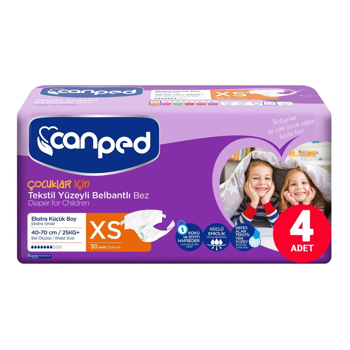 Canped Belbantlı Çocuklar için Hastabezi Extra Küçük Boy (XS) 4 Paket ...
